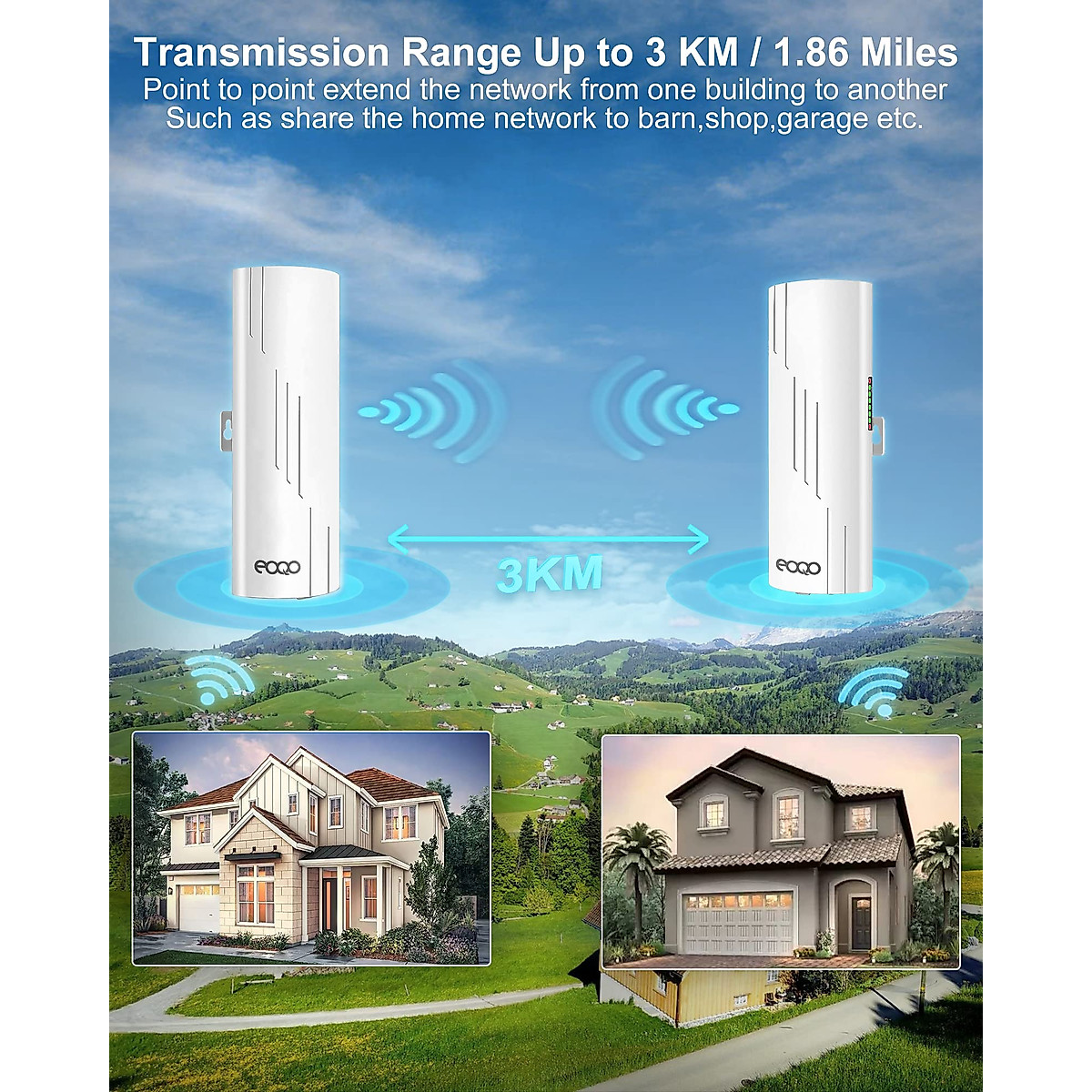 Wireless Bridge Point to Point Outdoor for Starlink Satellite Internet Extension, 5.8GHz 100Mbps Starlink WiFi Extender,Outdoor Access Point, 3KM Ethernet Bridge with 2 RJ45 LAN Port 2-Pack