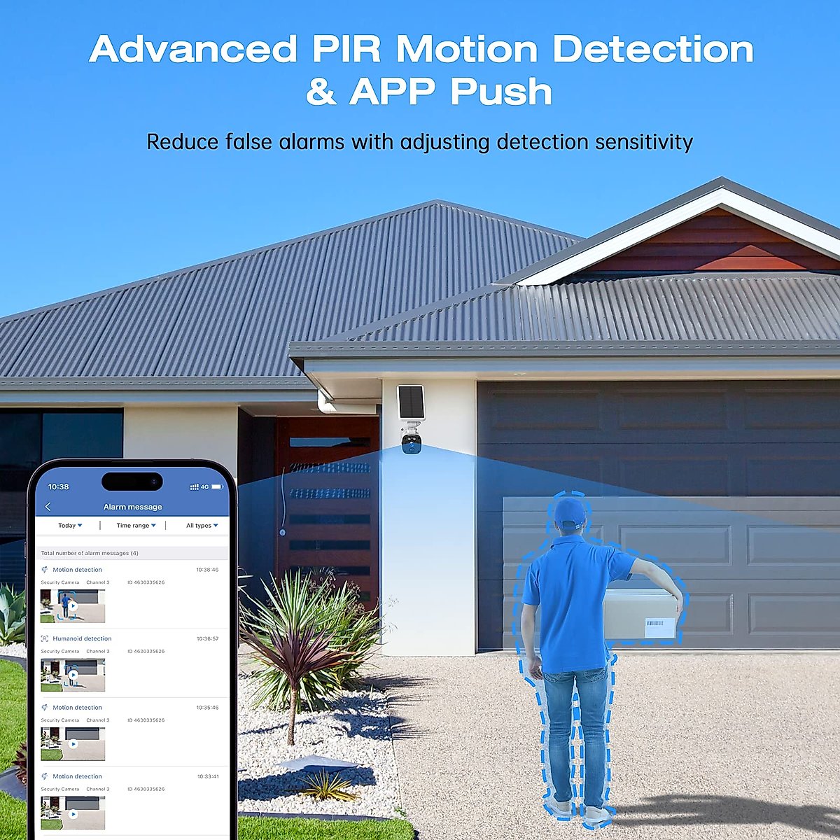 Wireless Solar Security Camera System, Solar Home Security Camera System(Include 4 Outdoor Cameras & Base Station) PIR Motion Detect, 2K Night Vision,2-Way Audio,IP66 Waterproof,Cloud/SD