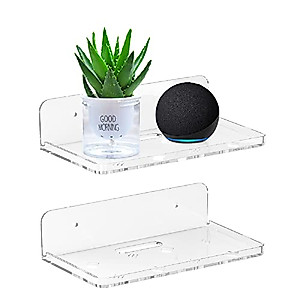 Wall Mount Floating Shelves for 2 Pcs Security Camera Shelf Mini Speaker Other Small Items in Bedroom Bathroom Kitchen Living Room Clear Mini Shelf Flexible Use for Wall Space(L)