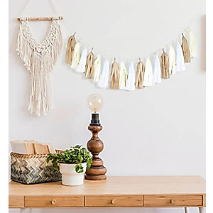 15PCS DIY Tissue Tassel Garland Kit Kraft Tan Brown Cream White Party Streamers Bunting Banner Backdrop for Rustic Baby Shower Burlap Outdoor Wedding Bridal Shower Nursery Decorations