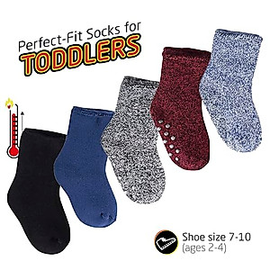 HOT FEET Toddler Warm Socks – 5/6 Pack Thermal Crew Winter Socks for Toddlers, Thick Insulated Snow Socks for Kids, 2 Solid Non-gripped / 3 Marled Gripped (2)