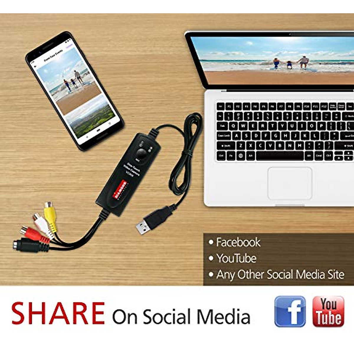 Diamond Multimedia VC500 One Touch VHS to Digital File, DVD Converter with Easy to use Software, Convert, Edit and Save For Win7,8,10,11