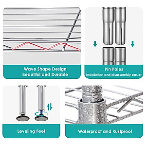 ANTSKU 3-Tier Adjustable Shelving Unit, Metal Wire Rack with Leveling Feet, Standing Storage Shelf for Laundry, Bathroom, Kitchen, Pantry, Closet (12" D x 12" W x 23.5" H, Chrome)