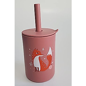 Toddler Cup, Silicone Training Cup Sippy Cup with Straw, Non-Slip, NO BPA, Unbreakable, Trainer Cup for Babies Toddlers and Infants (Dusty rose w/ Fox)