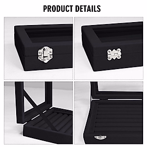 Vicoter Rings Organizer Tray 7 Slots Velvet Jewelry Earring Storage Box with Transparent lid Jewelry Display Case for Girls Wife Mom Women (Black)