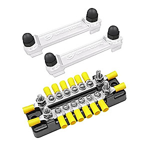 LENKRAD Power Distribution Block Bus Bar with Ring Terminals - 150A Double-Row Busbar for Car Marine Boat, 4 x M6 Stud, 12 x M4 Screw