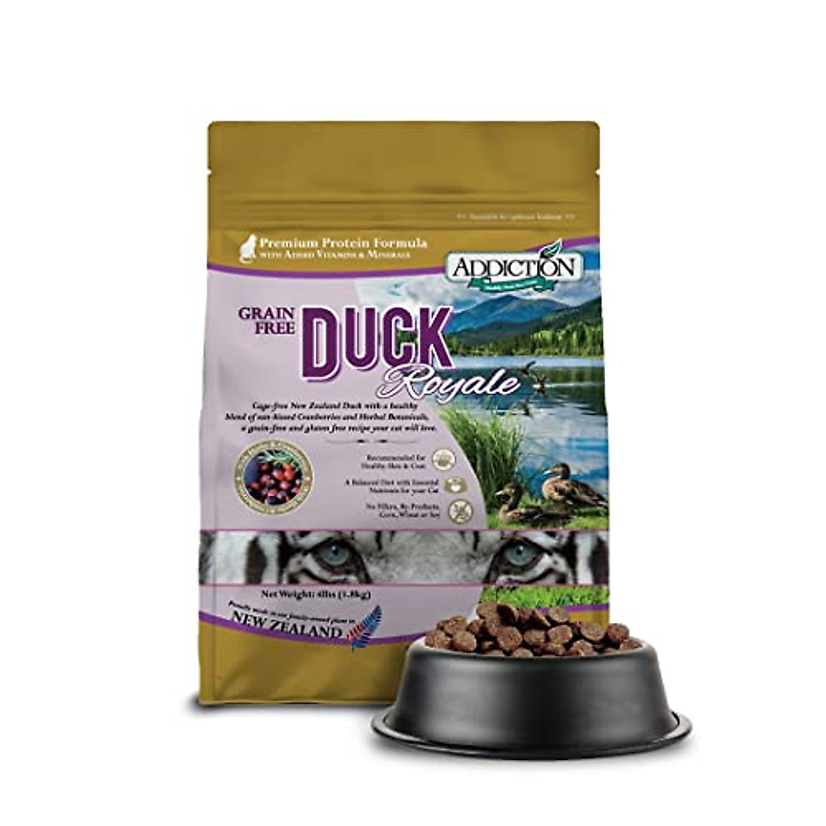 Addiction Grain-Free Duck Royale Entrée Dry Cat Food, Feline Beauty Formula Healthy Weight, Skin and Coat Health, Crafted in New Zealand - 4 lb