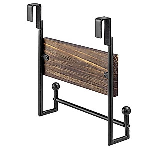 MyGift Industrial Matte Black Metal Over Cabinet Door Hand Towel Bar Holder with Decorative Burnt Wood Cursive Towel Sign