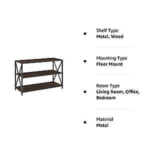 Walker Edison 2 Tier Open Shelf Industrial Wood Metal Bookcase Tall Bookshelf Home Office Storage, 40 Inch, Dark Walnut