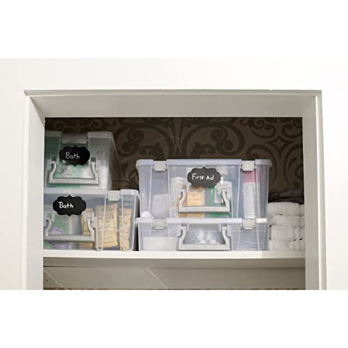 AB Designs 6990ABD Super Satchel Double Deep with Removable Dividers, Stackable Home Storage Organization Container, Clear with Sliver Latches and Handle