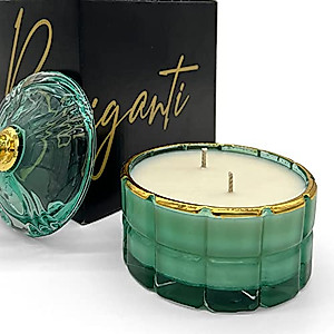 Briganti Natural Soy Wax Scented Candle for Home - Hand Poured Luxury Candle Jar with Lid with Cotton Wicks - Clean Burning Long Lasting Candle in Teal Glass Jar, 6oz (Vanilla Cupcake)