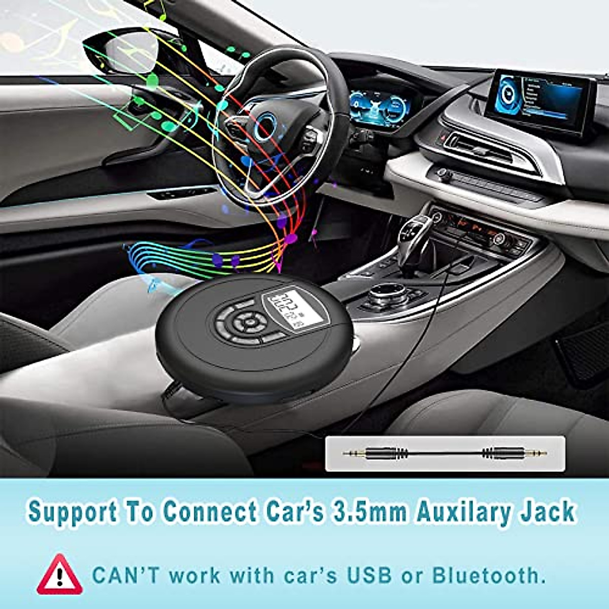 CD Player Portable, Portable CD Player with Built-in Speakers, Rechargeable CD Player for Car and Personal Use, Walkman CD Player with Headphones
