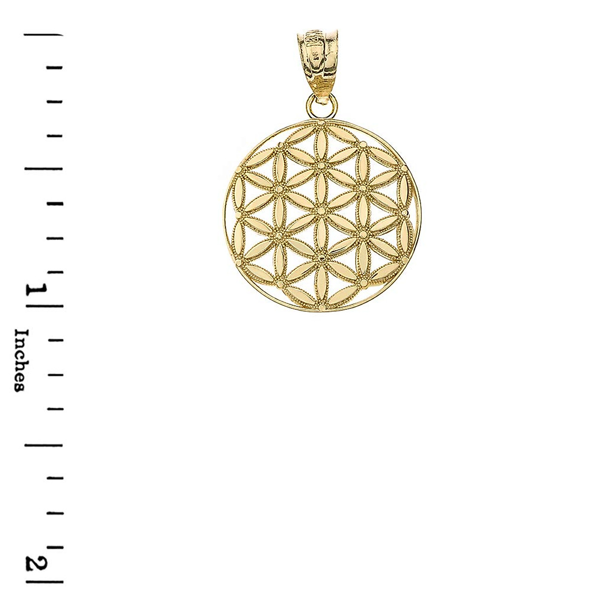 Solid 10k Gold Round Flower Of Life Sacred Geometry Spiritual Pendant