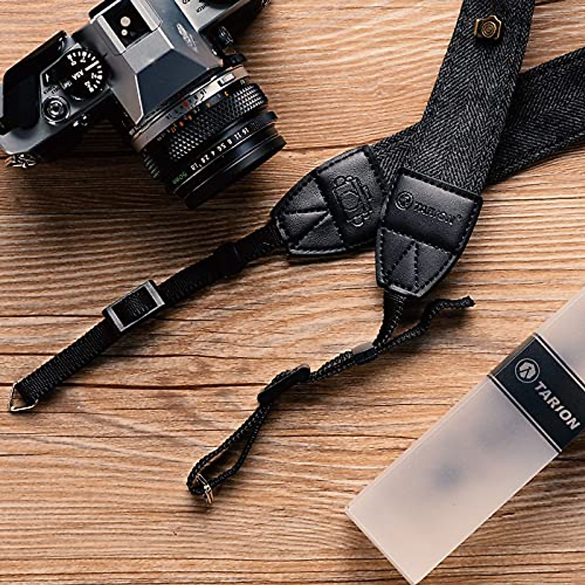 TARION Camera Shoulder Neck Strap Vintage Belt for All DSLR Camera Nikon Canon Sony Pentax Classic White and Black Weave (Upgraded Version)