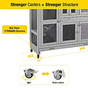 Aivituvin 47" Two Story Rabbit Hutch Bunny Cage with Wheels, Indoor Outdoor Guinea Pig Cage with 2 Deep No Leak Tray
