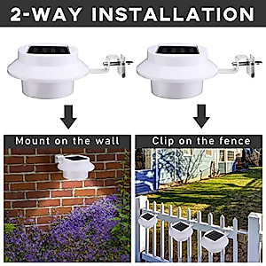 16 Pcs Solar Powered LED Gutter Lights 3 LED Deck Gutter Solar Lights Outdoor Waterproof LED Garden Yard Wall Lamp with Bracket for Fence Wall Stair Step Landscape Pathway, White Light and Warm Light