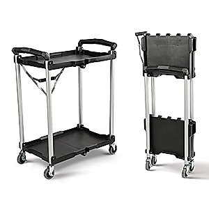 Olympia Tools 89-356 Pack-N-Roll Folding Collapsible Service Cart, Black, 50 Lb. Load Capacity per Shelf, 2-Layers