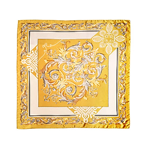 Lingso Silk Like Scarf,Head Scarves for Women,Stain Square Scarf for Hair Wrapping 35“X35” (Roman gold)