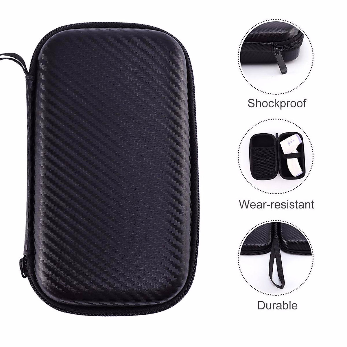 ARTIBETTER Thermometer Case Forehead Thermometer Hard Carrying Case Thermometer Storage Bag for Home Outdoor Travel(Black)