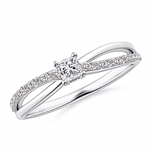 Angara Princess Cut Natural Diamond Promise Ring for Women in 925 Sterling Silver (0.19 ct, Color-I-J, Clarity-I1-I2, Ring size -6.5) - April Birthstone Jewelry fo Her