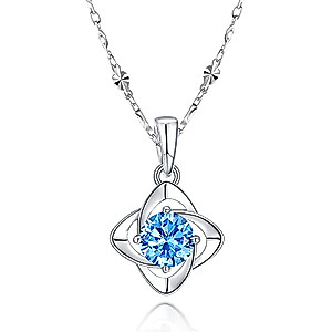 Naixio Pendant Necklaces for Women 4-leaf Clover 999 Sterling Silver with Birthstone Zirconia, Festival Valentine's day Jewelry Gift for Girlfriend Wife Girls (White CZ)