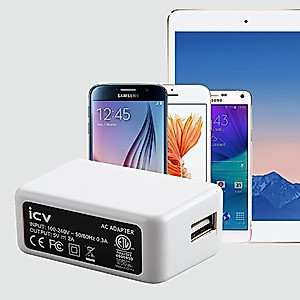 icv USB Wall Charger – 5V 2A 10W AC Power Adapter with US Plug for Phone, Tablet and Other Related USB Powered Devices Small and Lightweight – Designed for Safety(White)
