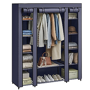 SONGMICS Closet Wardrobe, Portable Closet for Bedroom, Clothes Rail with Non-Woven Fabric Cover, Clothes Storage Organizer, 59 x 17.7 x 69 Inches, 12 Compartments, Dark Blue ULSF003I02