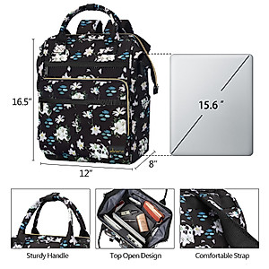 dvarn Laptop Backpack for Women and Men 16.5" Waterproof College Bag With USB Port, RFID Pocket, Waterproof, Travel Work Backpack, Anti-theft College Backpack (Floral Black)