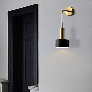 CATA-MEDICA Black Indoor Wall Sconces Set of 2, Modern Adjustable Height Bedside Wall Lamp, Wall Mounted Lamp, E26 Brass Wall Lights Fixtures for Bedroom Living Room Hallway Corridor Stairs