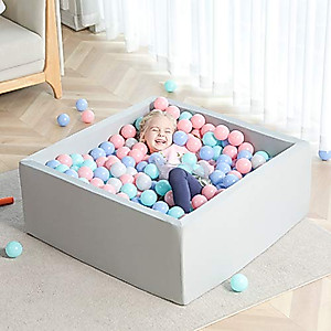 TRENDBOX Ball Pit 35.4x35.4x13.8in Square Baby Ball Pit Foam Ball Pit Ball Pool Indoor Ball Pits for Toddlers Kids Balls NOT Included - Light Gray