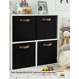 StorageWorks 13x13 Inches Storage Cube, Fabric Storage Bins with PU Handles, Collapsible Organizer Baskets for Closet, Black, 4-Pack