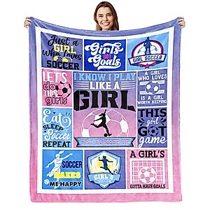 Kesidilo Soccer Gifts for Girls, Soccer Blanket for Girls 50"x40", Girls Soccer Gifts for Birthday, Soccer Party Favors, Soccer Stuff for Soccer Lovers and Players