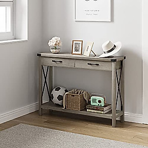 IDEALHOUSE Console Table with 2 Drawers, Farmhouse Entryway Table with Storage Shelf, Accent Wood Sofa Table for Living Room, Hallway, Foyer-Grey