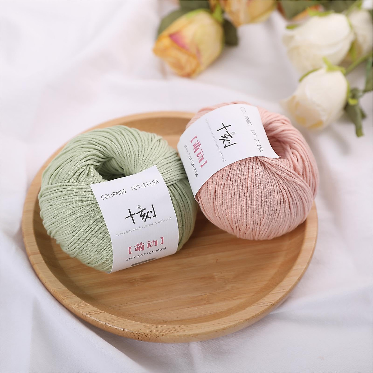 Lerchiyar Fine Weight Knitted and Crocheted Cotton Yarn, 100% Long Staple Cotton Yarn, Baby Sports, 2 Packages of 100g/3.52oz (Per Skein 50g/162yards) - Tender Green