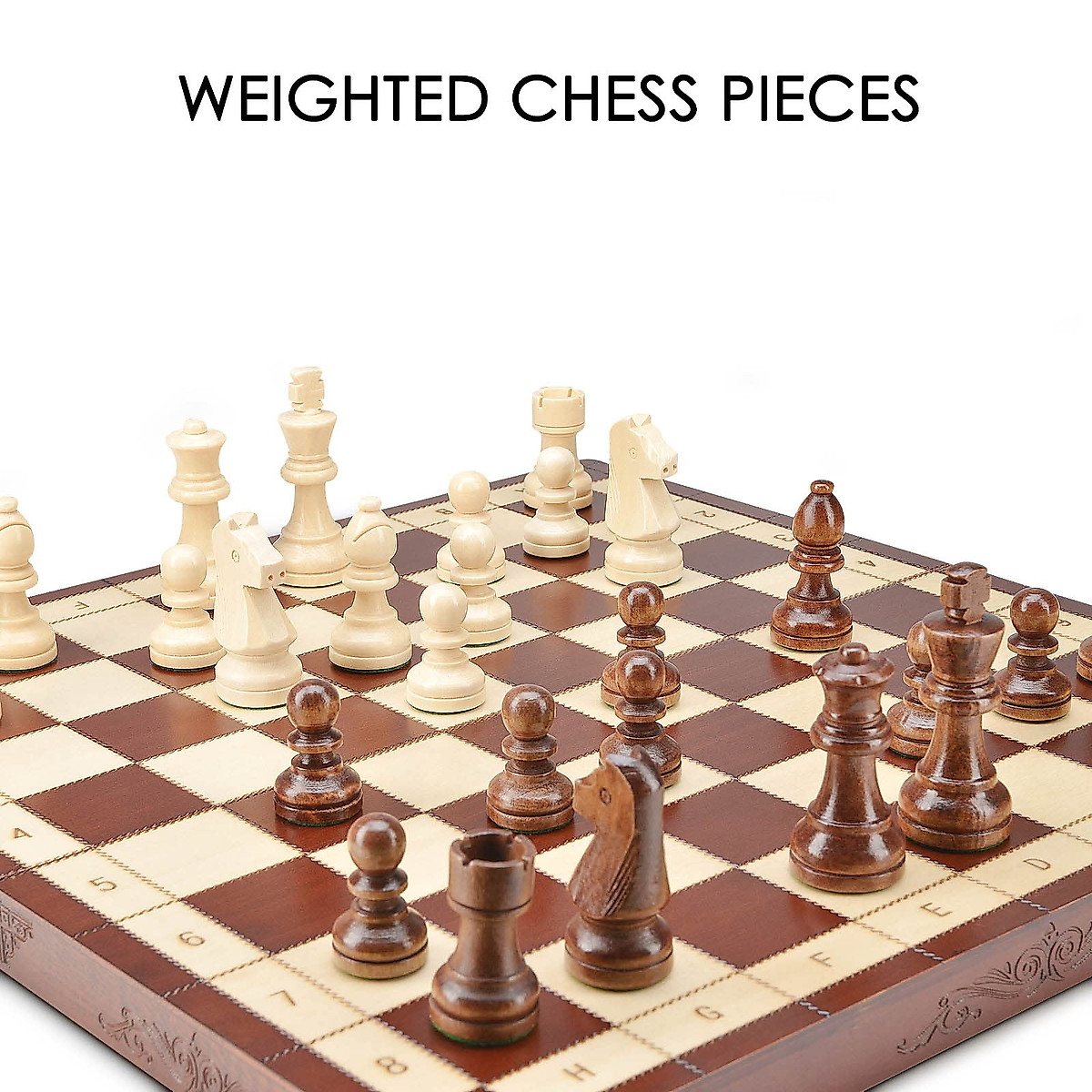 AMEROUS 15'' Wooden Chess Set with Upgraded Weighted Chess Pieces - 2 Extra Queen - Folding Board - Instructions - Gift Package - Chessmen Storage Slots, Classic Chess Board Game for Kids, Adults