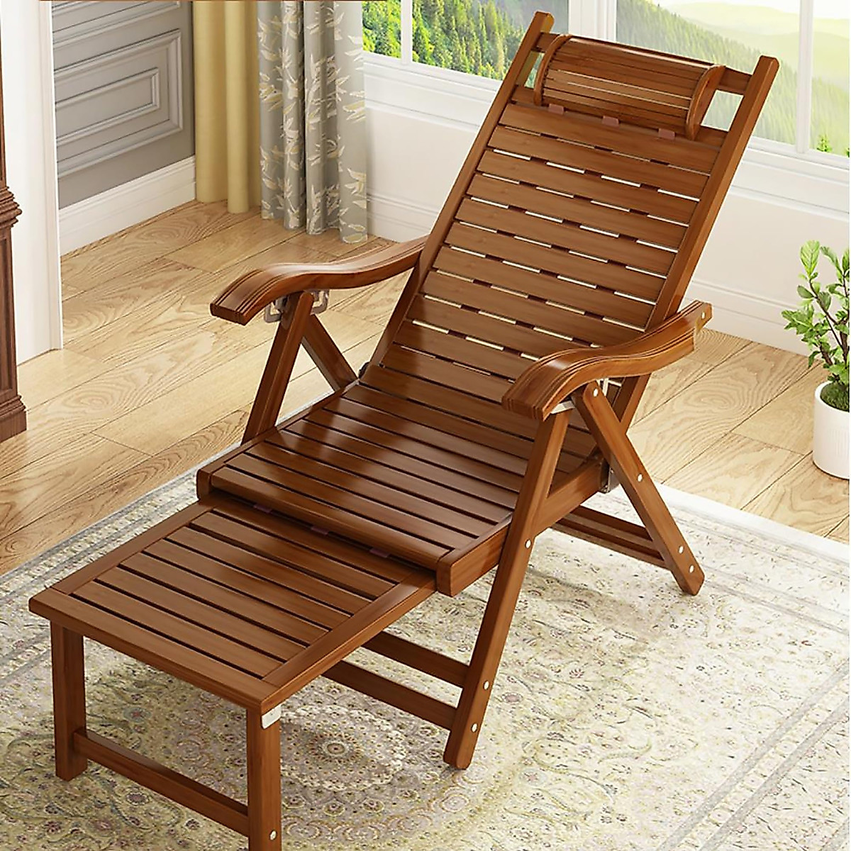 Camping chairs, beach chair, lounge chair, outdoor chairs, lawn chairs, zero gravity chairs, bamboo Lounge Chair Large Adjustable Rocking Chair Reclining Patio Chair with Headrest Pillow ( Color : Bro