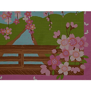 Furoshiki Cat on Bridge with Cherry Blossoms Motif Japanese Fabric 50cm