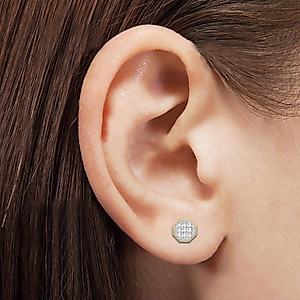 1/20 cttw Round Real Diamond Unisex Cluster Stud Earrings Solid 10K Yellow Gold