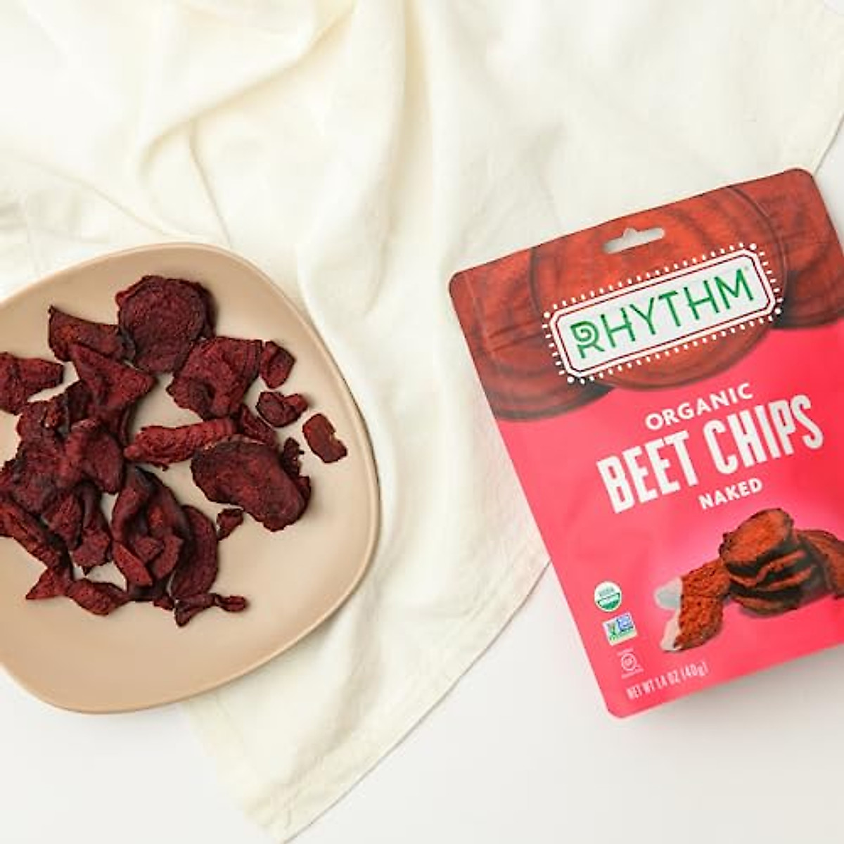 Rhythm Superfoods Beet Chips Organic and Non GMO Vegan Gluten Free Snacks, Naked, 1.4 Ounce (Pack of 4)