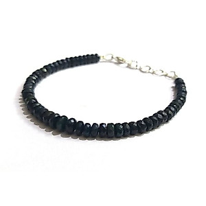 LKBEADS black ethiopian opal 3-4mm rondelle shape faceted cut gemstone beads 7 inch adjustable stacking bracelet with silver plated lock for unisex.#Code- LCBR-2512