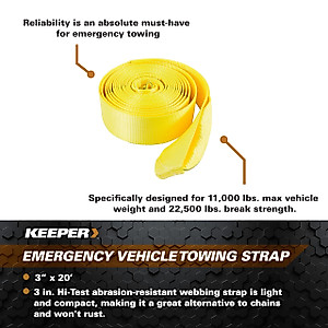 HAMPTON PROD Keeper 02932 3" x 20' Vehicle Recovery Strap, 22,500 lb Web Capacity