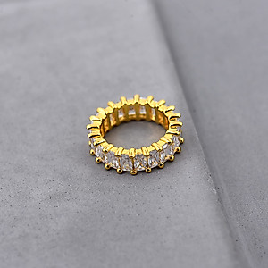 Nossa Transparent CZ Baguette Eternity Band(5 Carat) | Gold Stackable Rings Chunky Statement Wedding Ring for Her Size 4