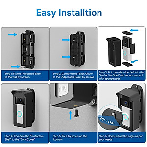 Anti-Theft Video Doorbell Angle Mount, 45 to 135 Degree Adjustable Ring Camera Holder Doorbell Door Mount for Apartment, Compatible with Ring/Blink Video Doorbell 4 3 Plus 2 1 Pro 2