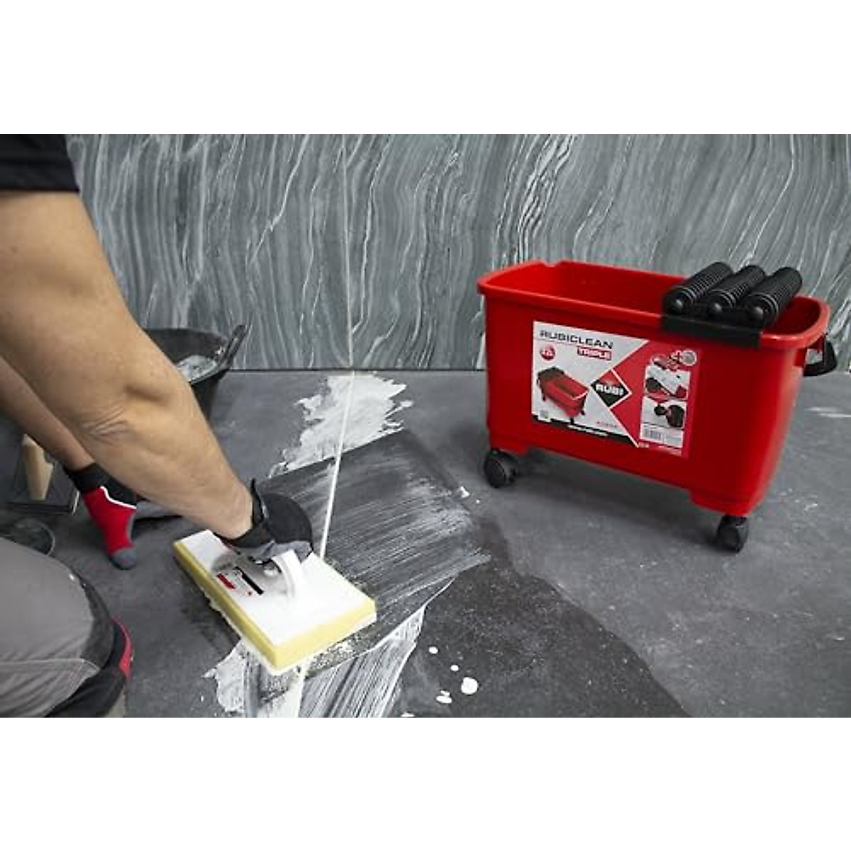 RUBICLEAN Triple SuperPro Grout Bucket System – Lightweight, Durable Washboy with 3 Spiral Rollers, 5.3 gal Capacity, Wheels, and Carry Handle – Ideal for Tile Installation and Cleaning