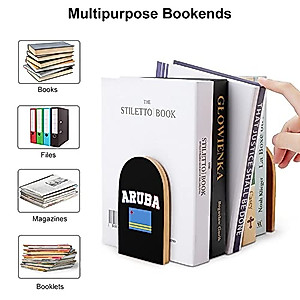 Aruba Flag Wood Book Ends for Shelves Non-Skid Bookend Book Stand Book Holder Stopper for Home Office School