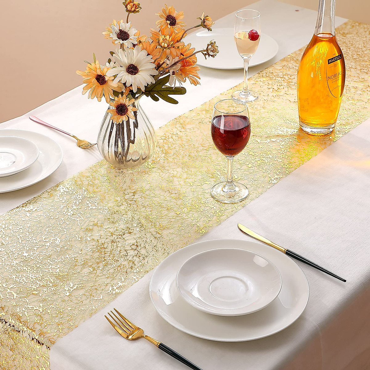 3 Pieces Gold Table Runner Metallic Glitter Table Cloths Runner Metallic Table Runner Roll Rectangle Polyester Wedding Table Decor for Centerpieces Birthday Wedding Home Table Decor(12 x 108 Inch)
