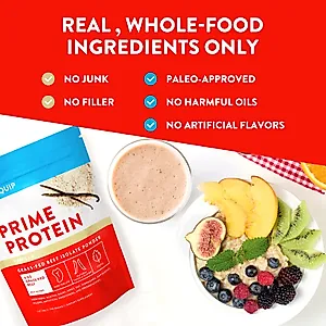 Equip Foods Prime Protein - Grass Fed Beef Protein Powder Isolate - Gluten Free Carnivore Protein Powder - Vanilla, 1.67 Pounds - Helps Build and Repair Tissue