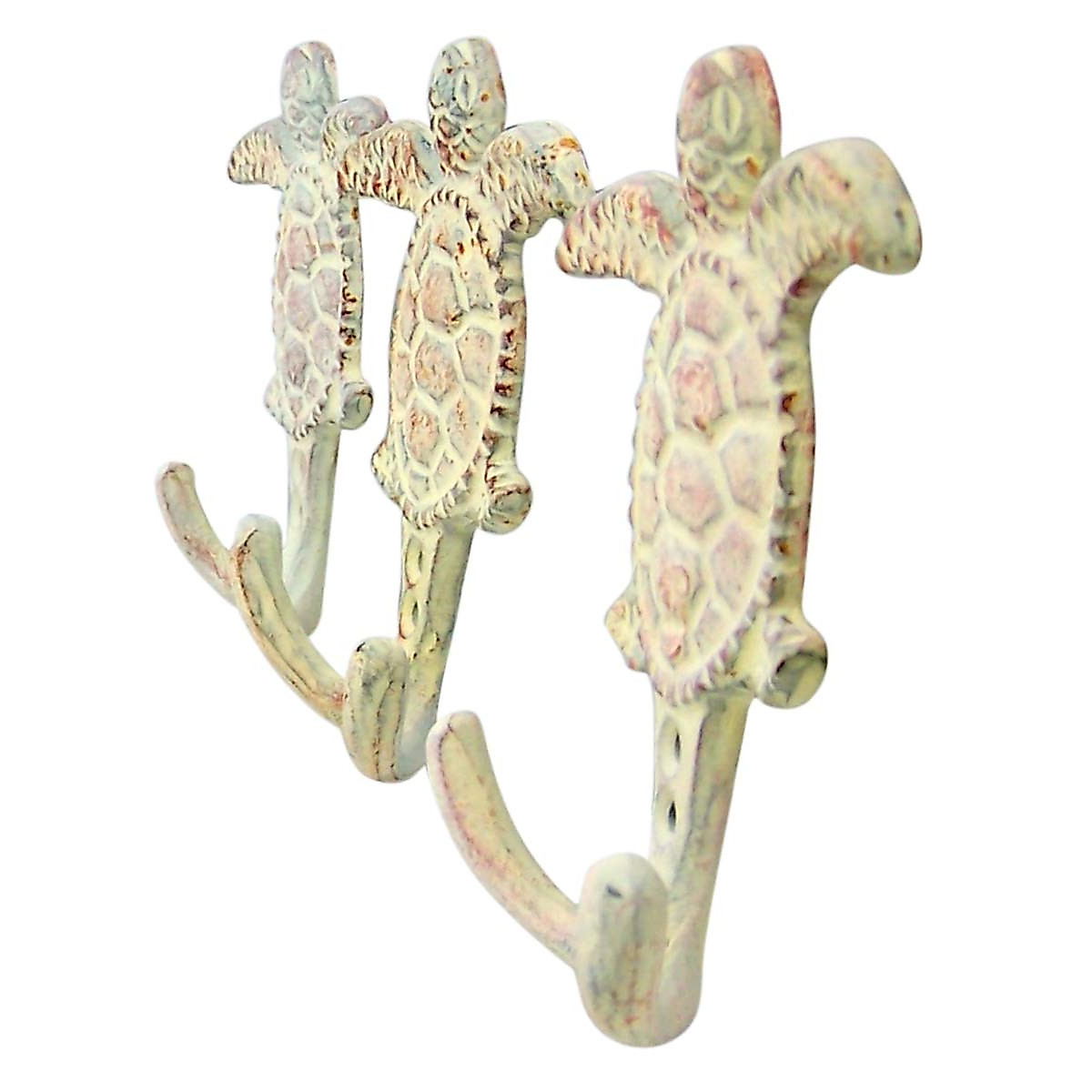 Wowser White Turtle Cast Iron Wall Mount Coat Hooks, 4 3/4 Inch, Set of 3