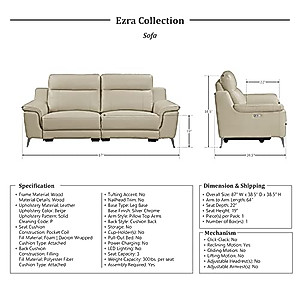 Lexicon Ezra Genuine Leather Power Reclining Sofa, Beige