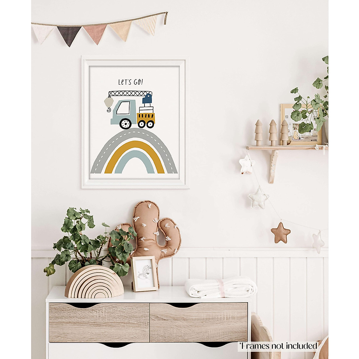 Construction Decor for Boys Room - 4 Car Posters for Boys Room Decor, 8x10 Unframed Construction Signs for Kids Wall Art, Toddler Room Decor for Boys Bedroom Decor, Playroom & Nursery Decor for Boys